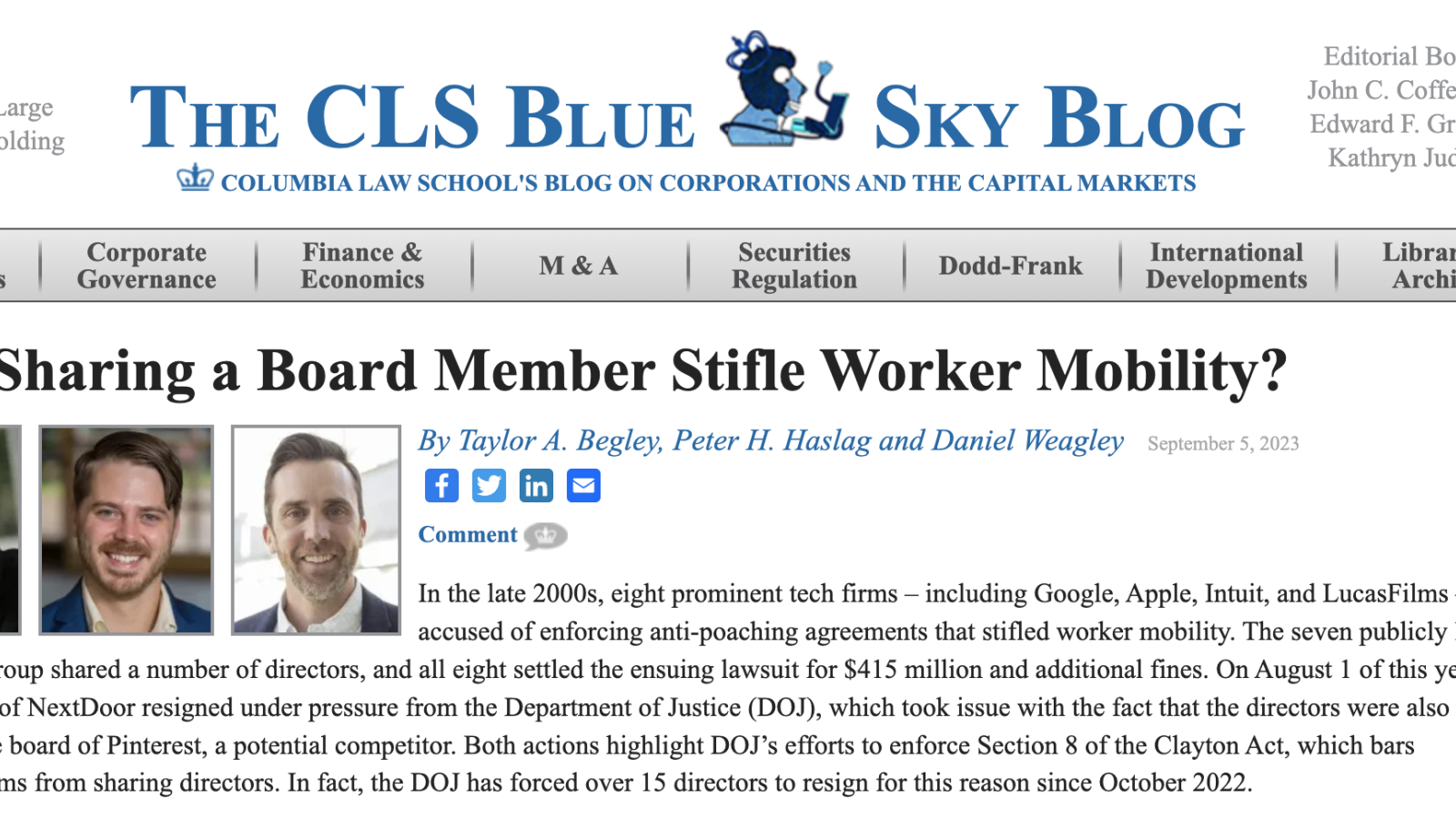 Begley's paper featured in Columbia Law School's Blue Sky Blog | Gatton ...